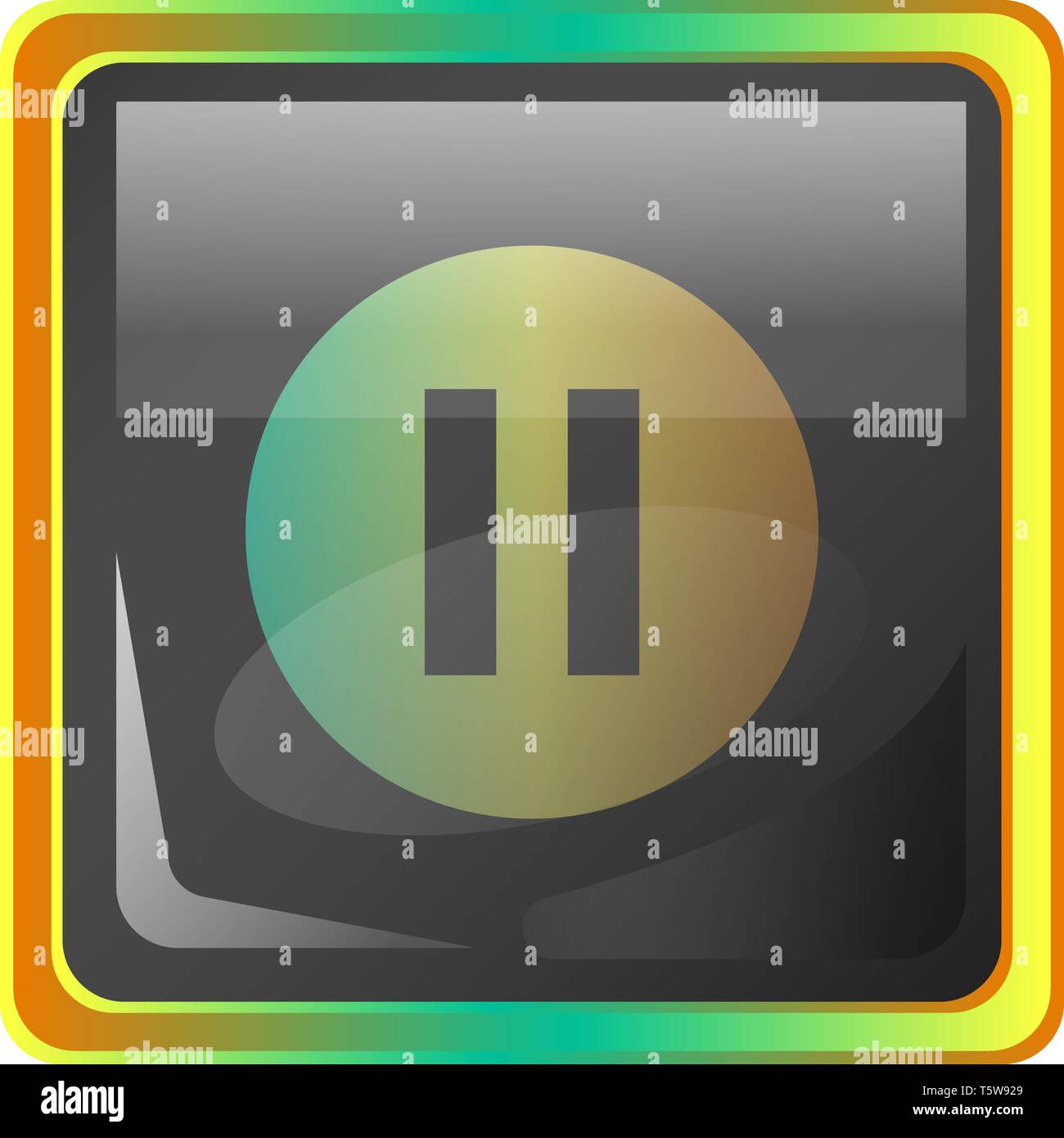 Pause grey square vector icon illustration with yellow and green ...