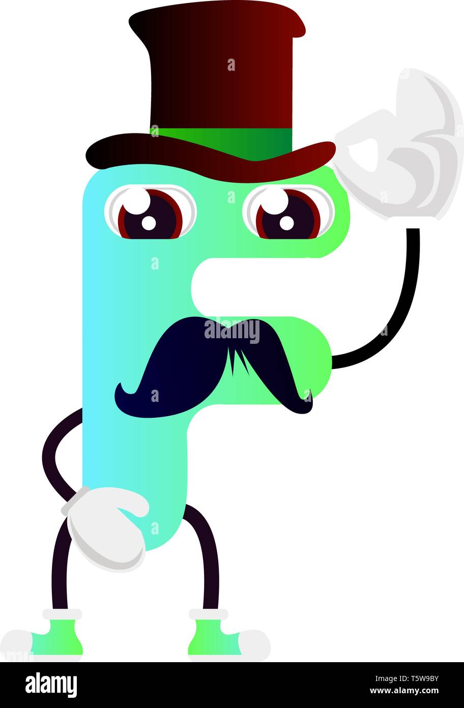 Neon green letter F with hat vector illustration on white background ...