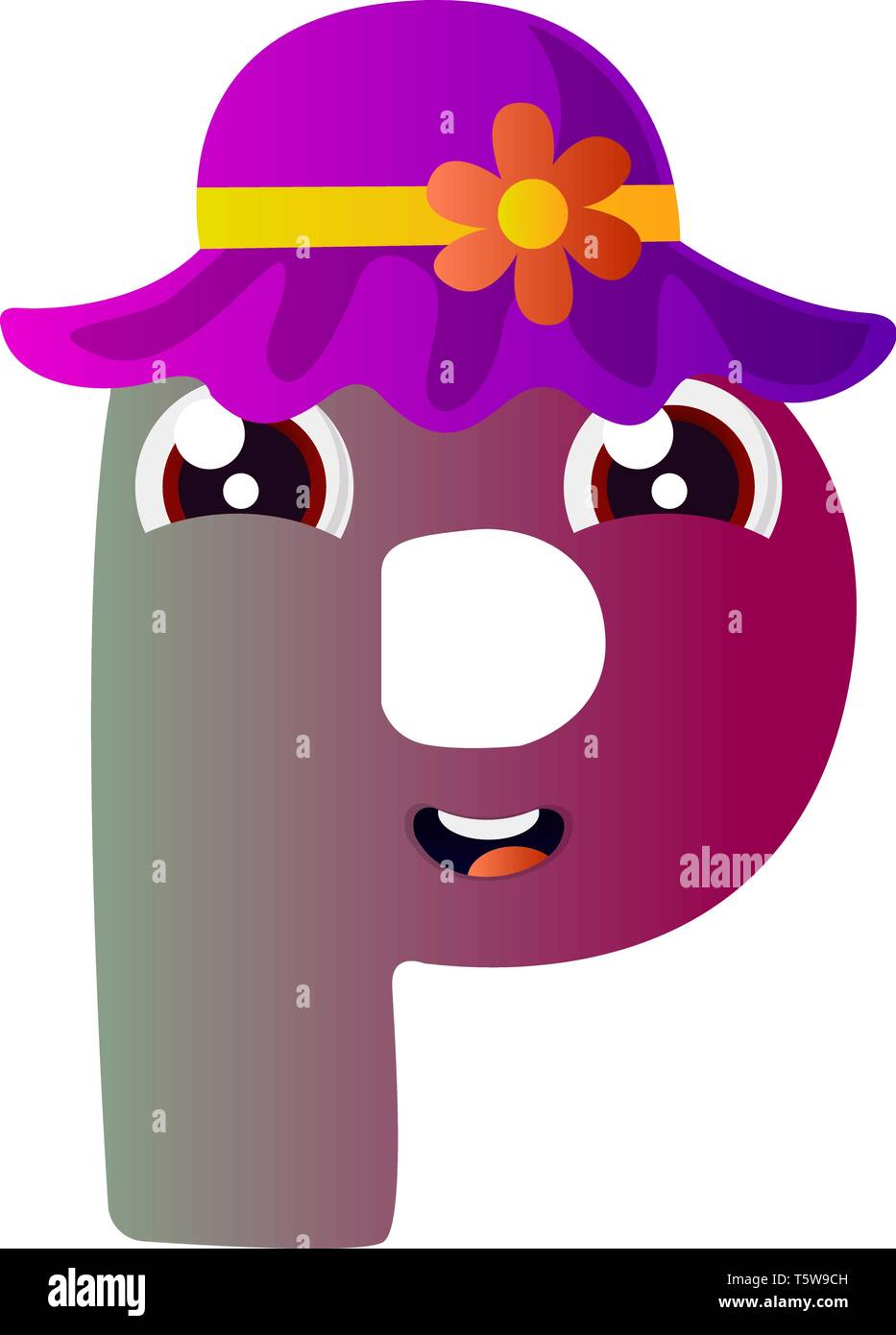 Purple letter P with purple hat vector illustration on white backgorund ...