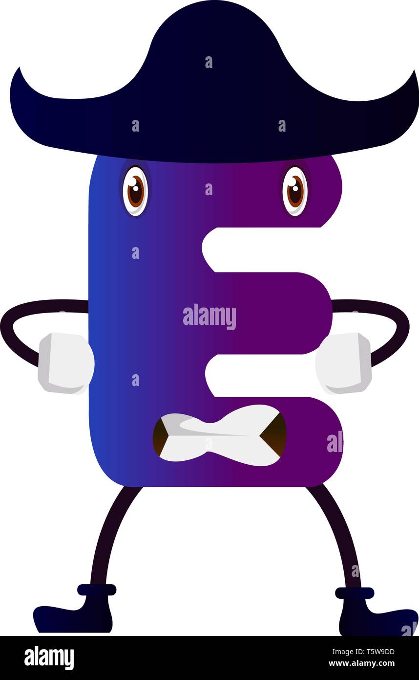 Purple letter E with black hat vector illustartion on white background ...