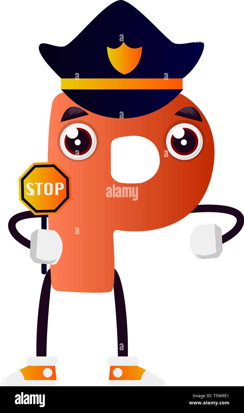 Orange letter P with police hat vector illustration on white background ...