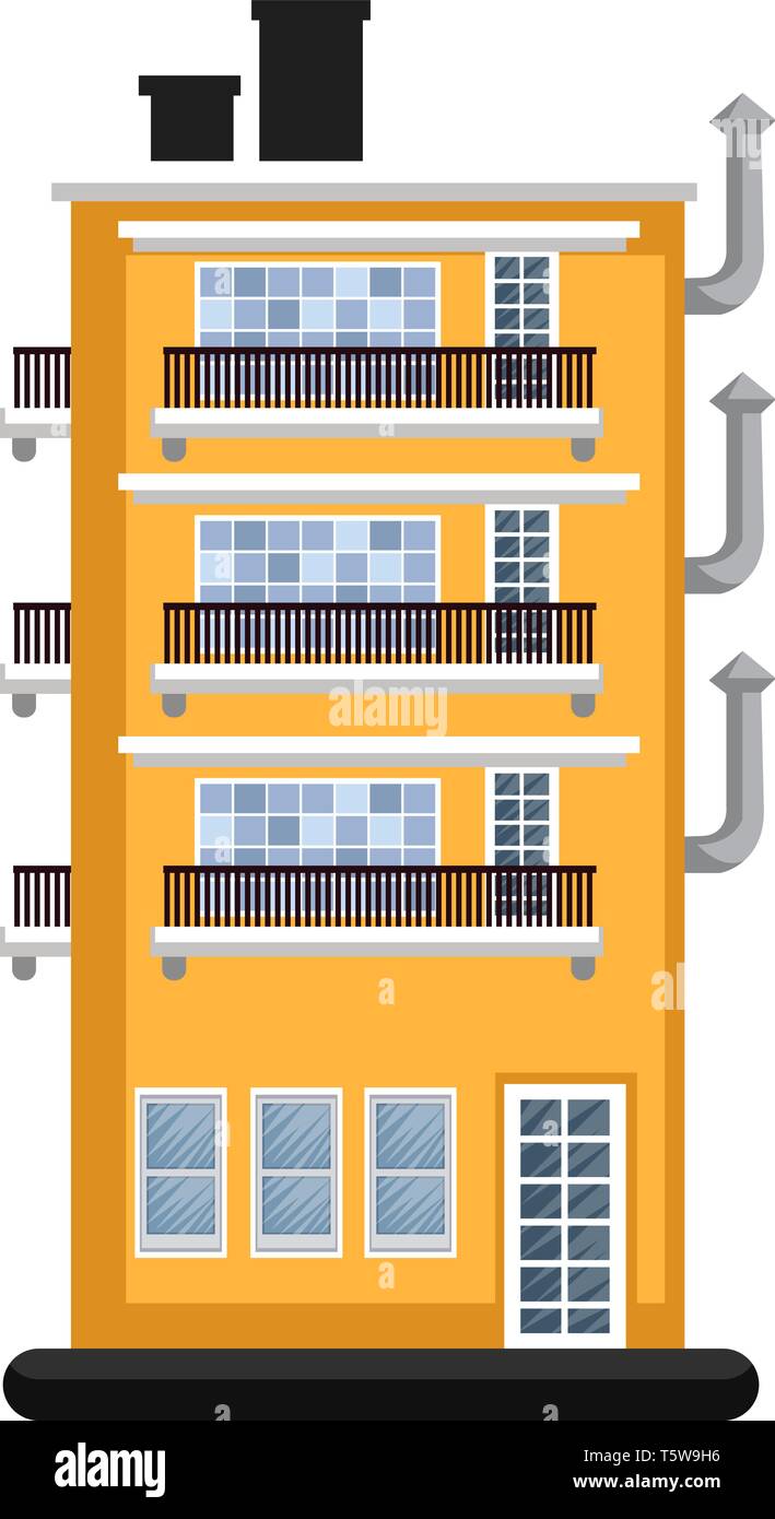 Cartoon orange building with three floors vector illustration on white ...