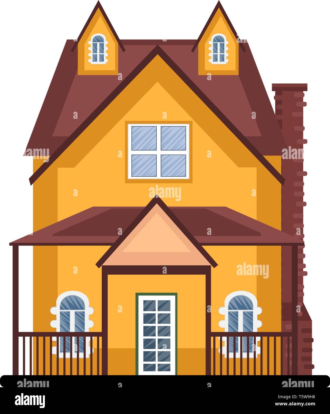 Cartoon orange building with red roof vector illustartion on white ...
