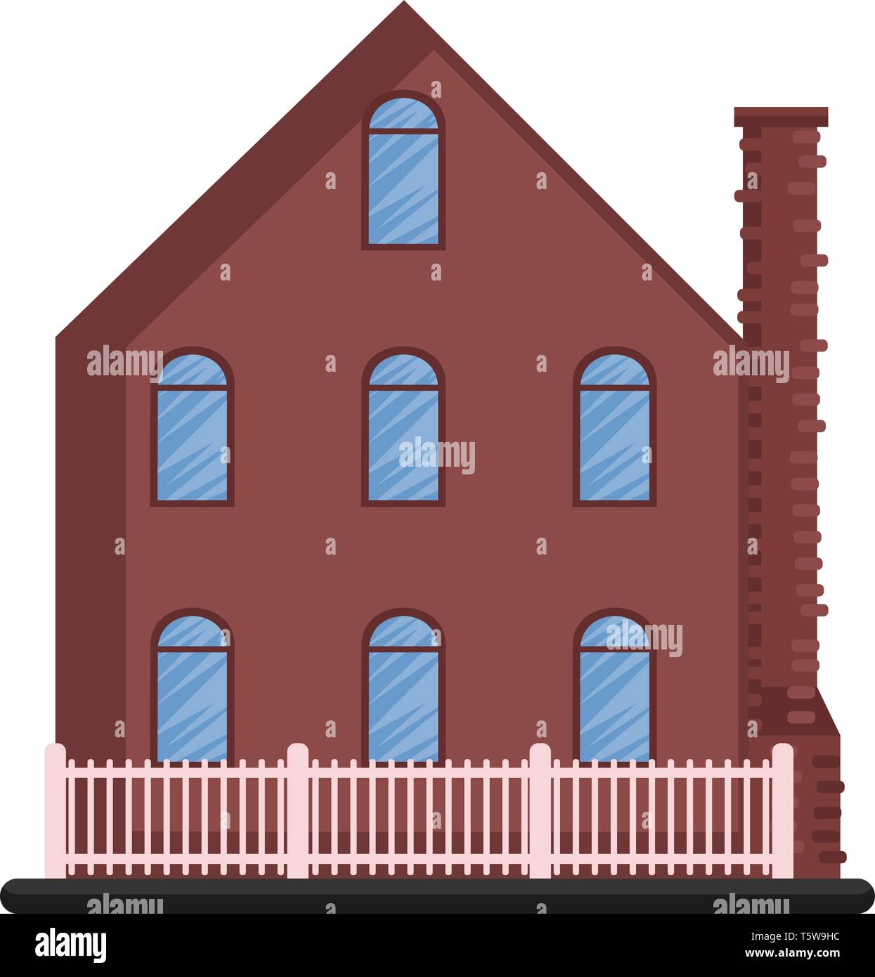 Cartoon red building with blue windows vector illustartion on white ...
