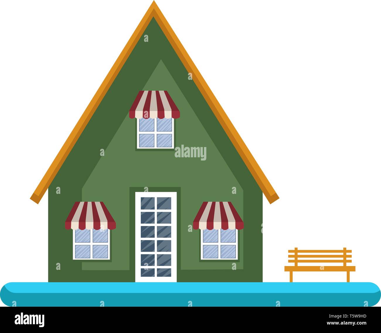Cartoon green building with yellow roof vector illustartion on white ...