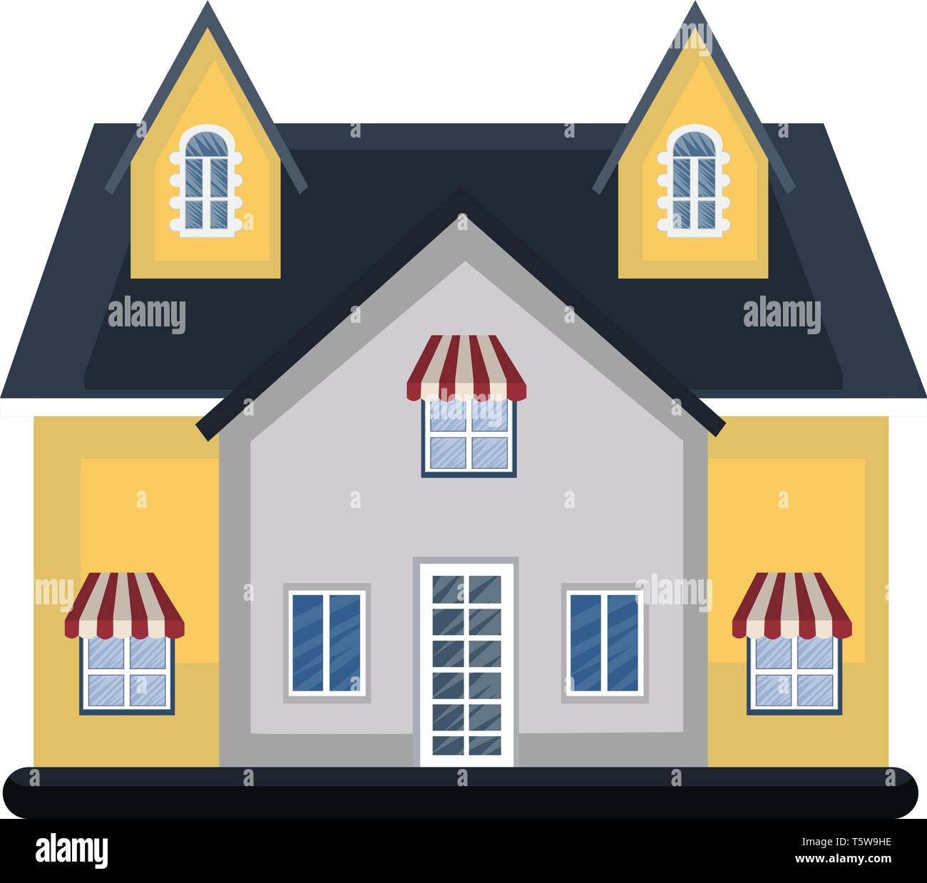 Cartoon building with blue roof vector illustartion on white background ...