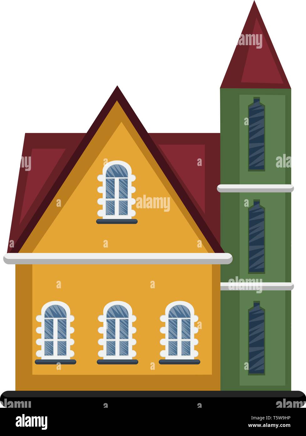 Cartoon orange building with red roof vector illustartion on white ...