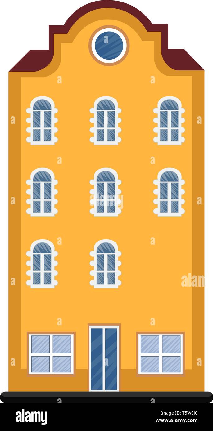 Cartoon orange building with red roof vector illustartion on white ...
