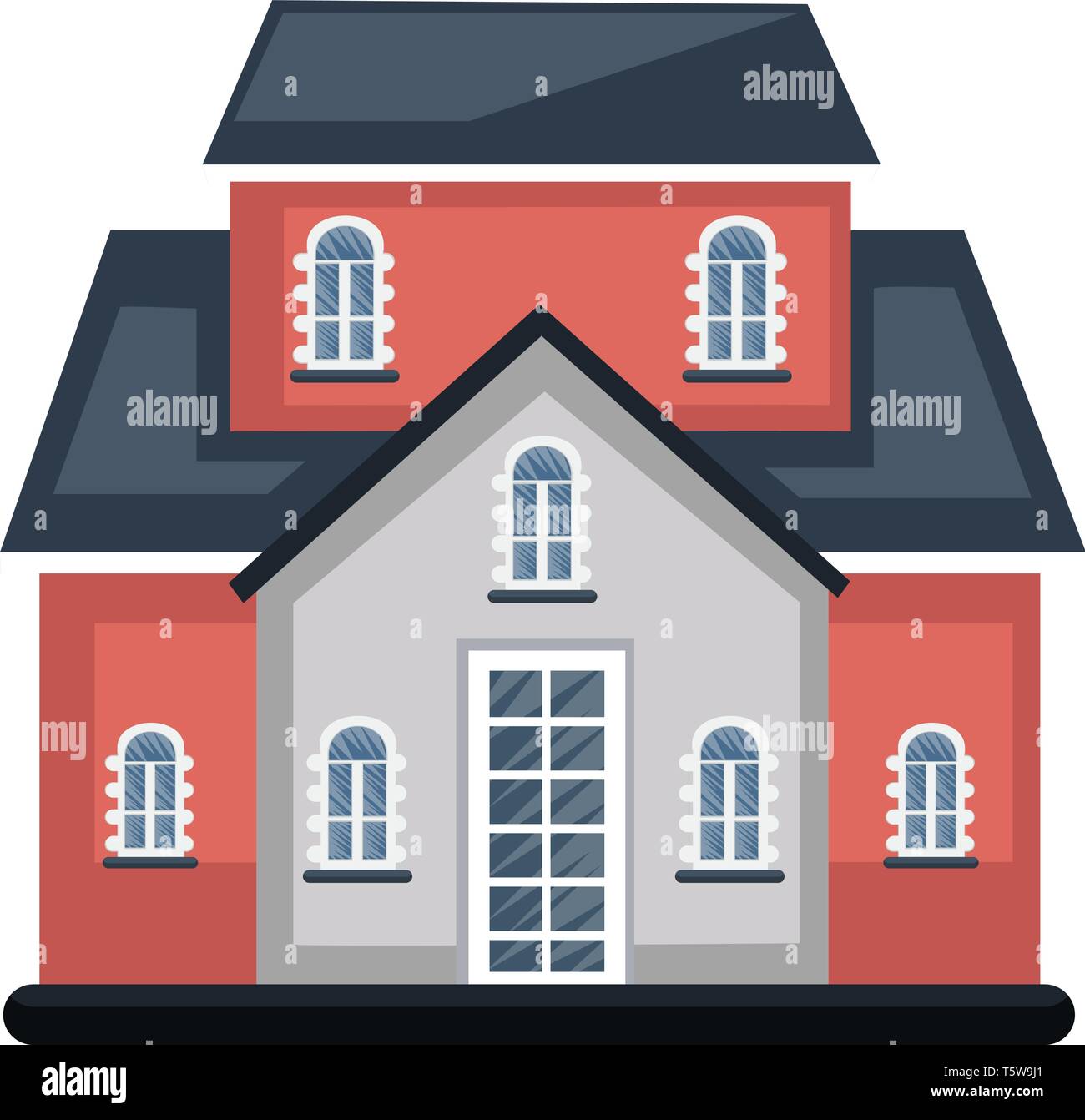 Cartoon red building with bule roof vector illustartion on white ...