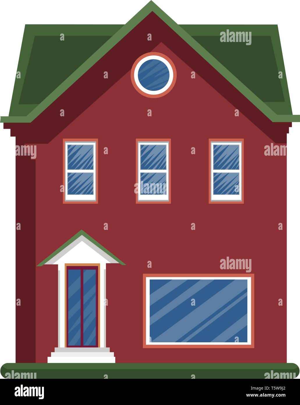 Cartoon red building with green roof vector illustartion on white ...