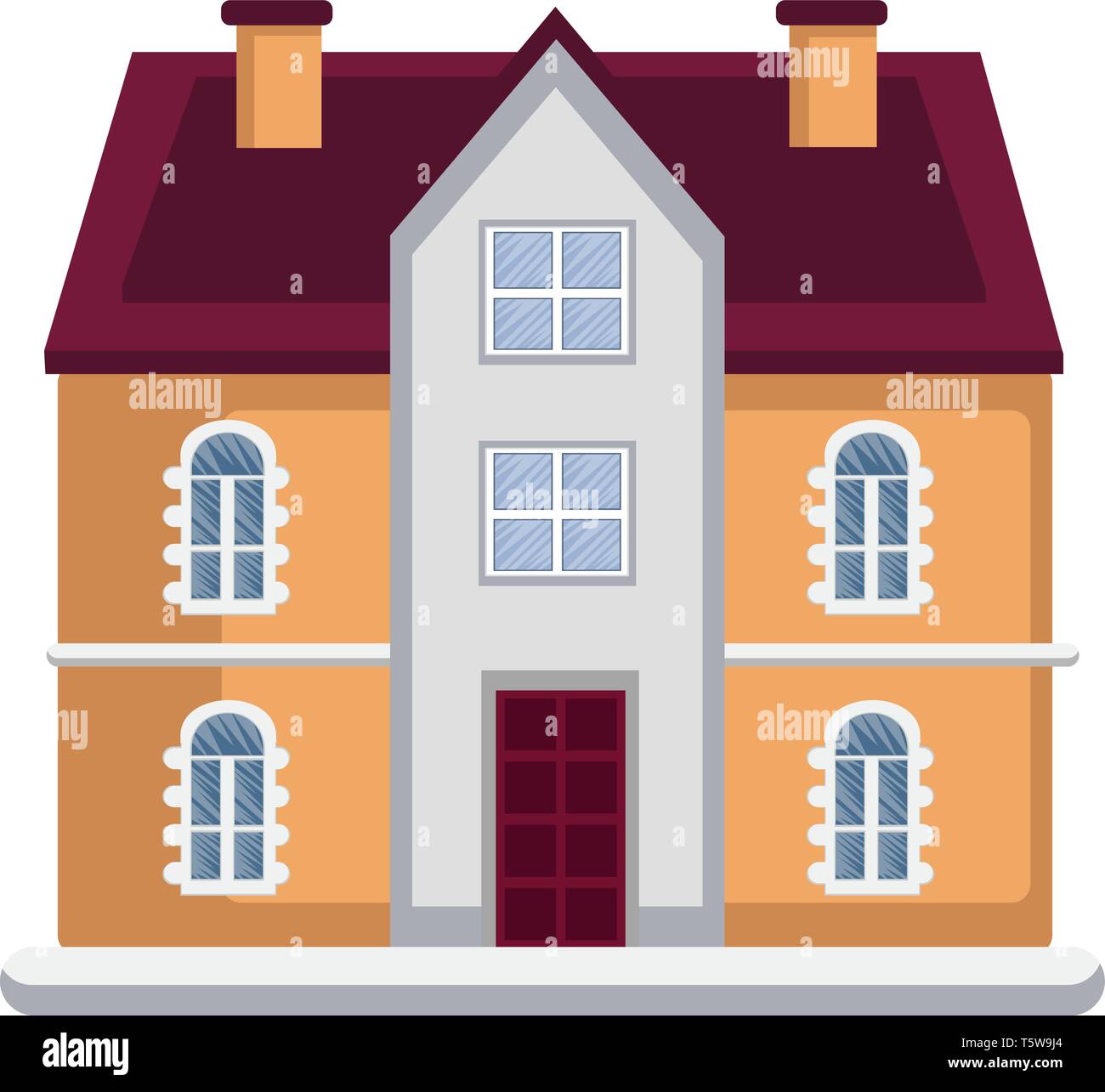 Cartoon orange building with red roof vector illustartion on white ...