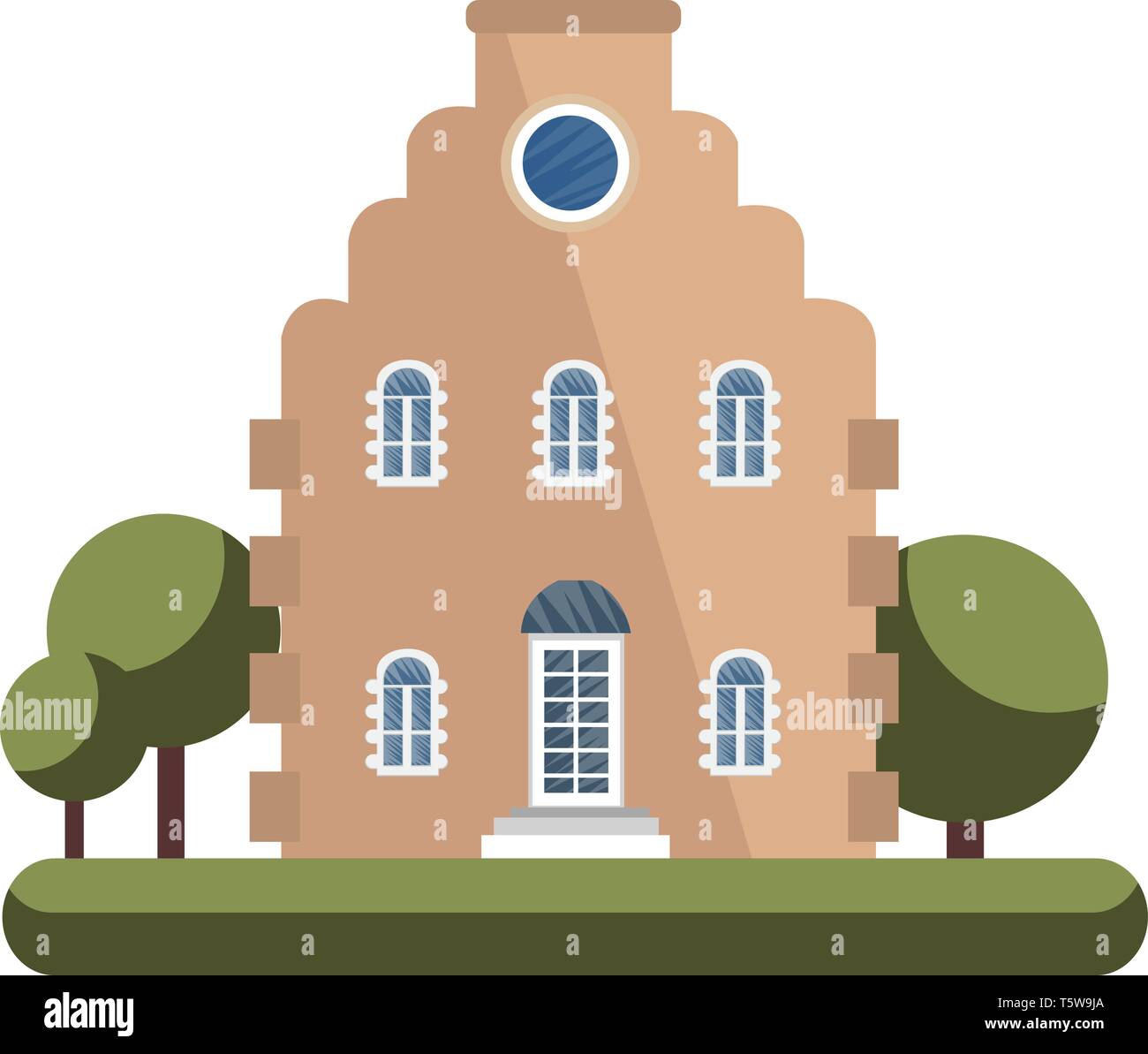 Cartoon light yellow building vector illustartion on white background ...