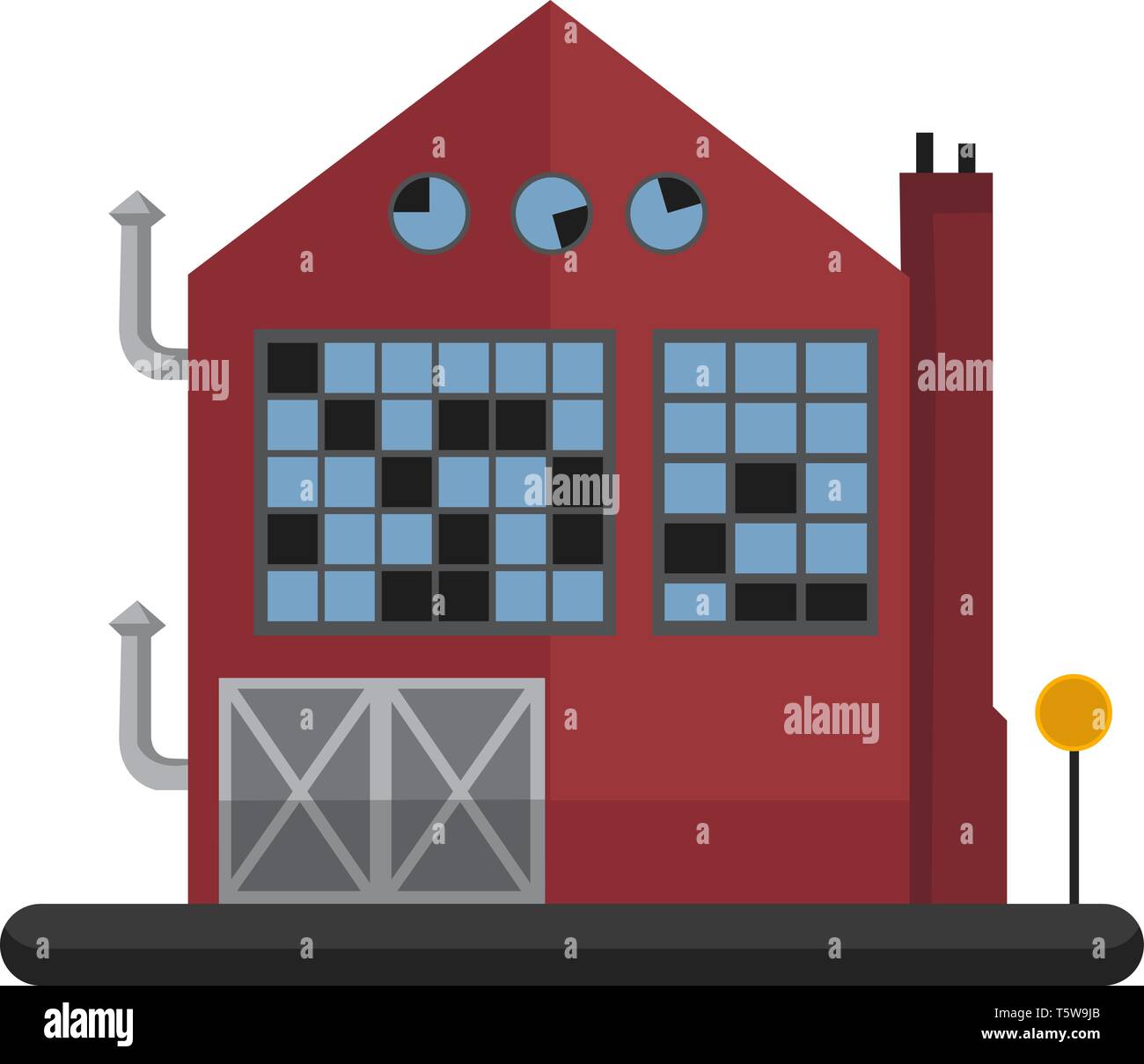 Cartoon red building with blue windows vector illustartion on white ...