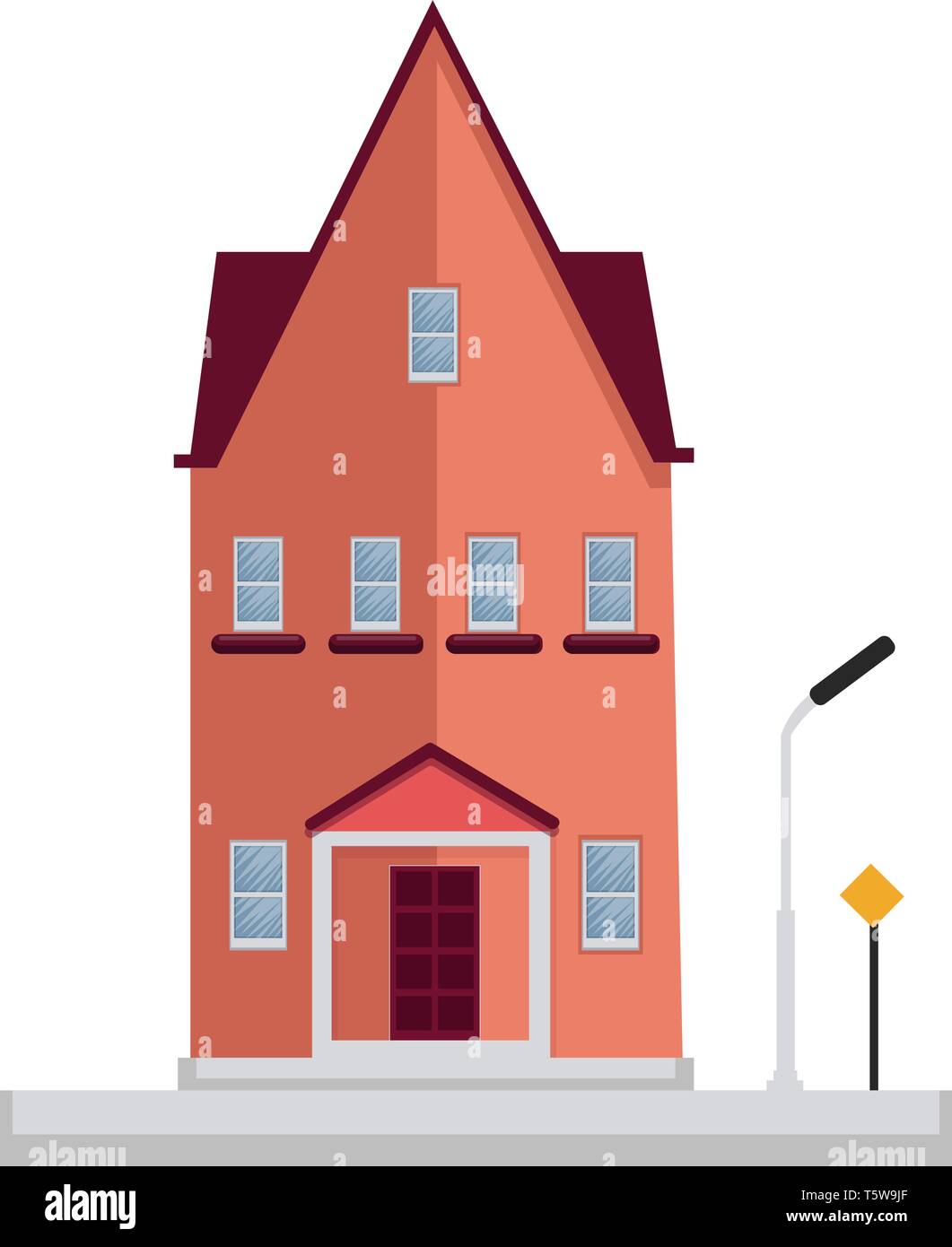 Simple cartoon red building vector illustartion on white background ...