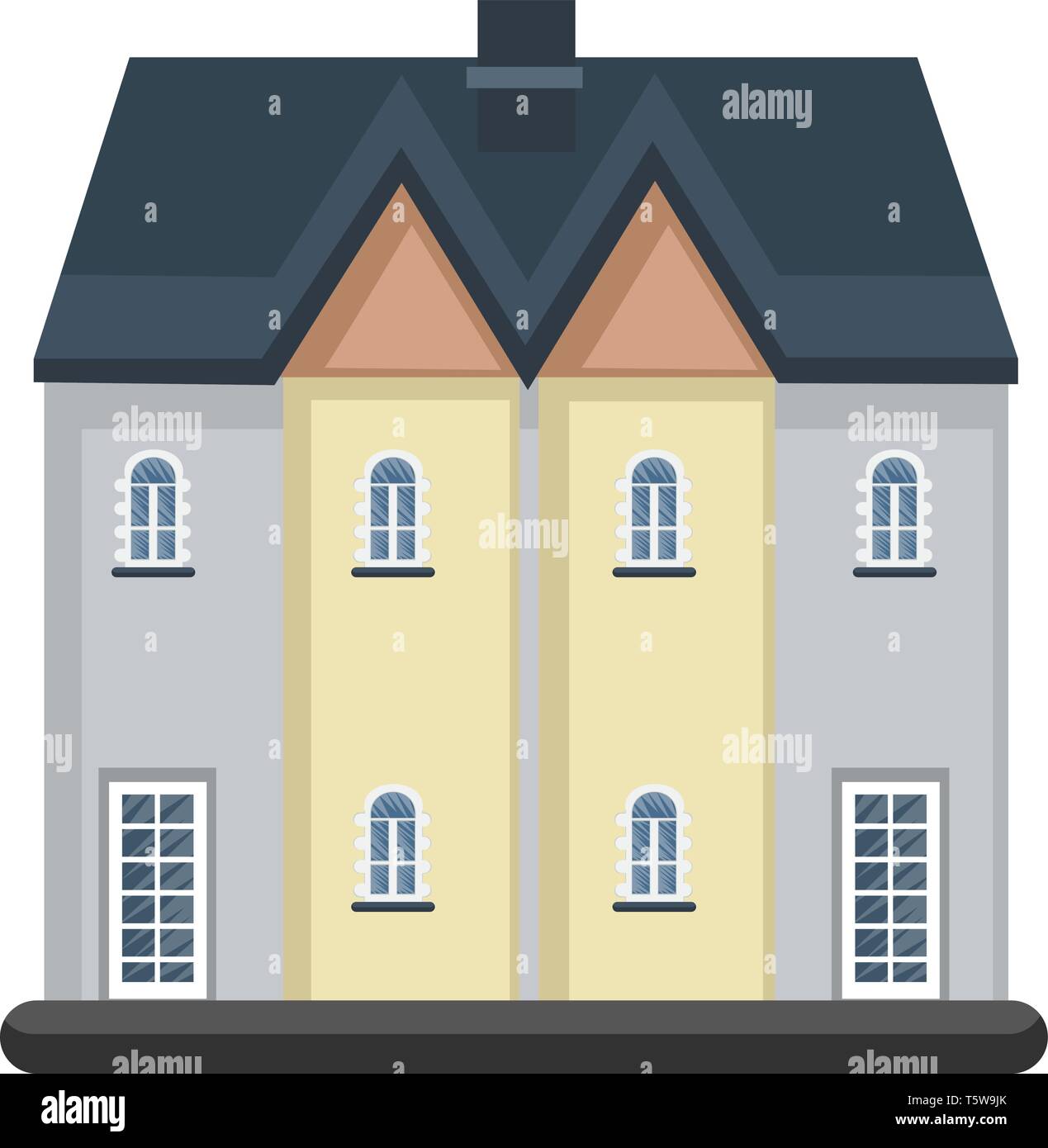 Cartoon white building with blue roof vector illustartion on white ...