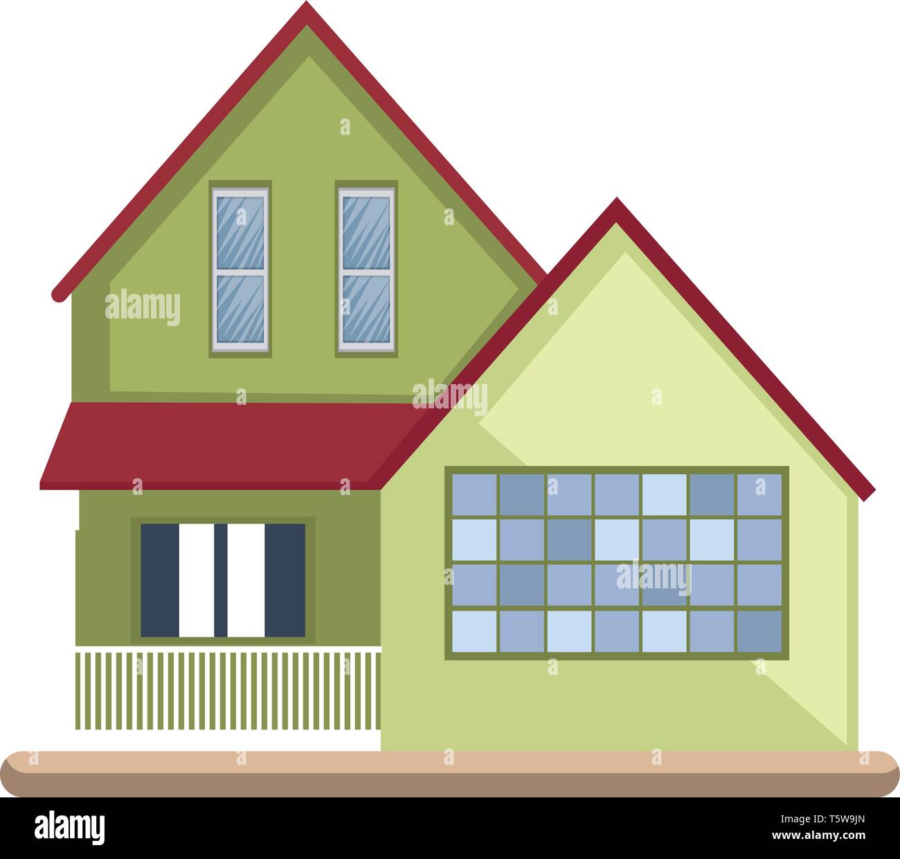Cartoon green building with red roof vector illustartion on white ...