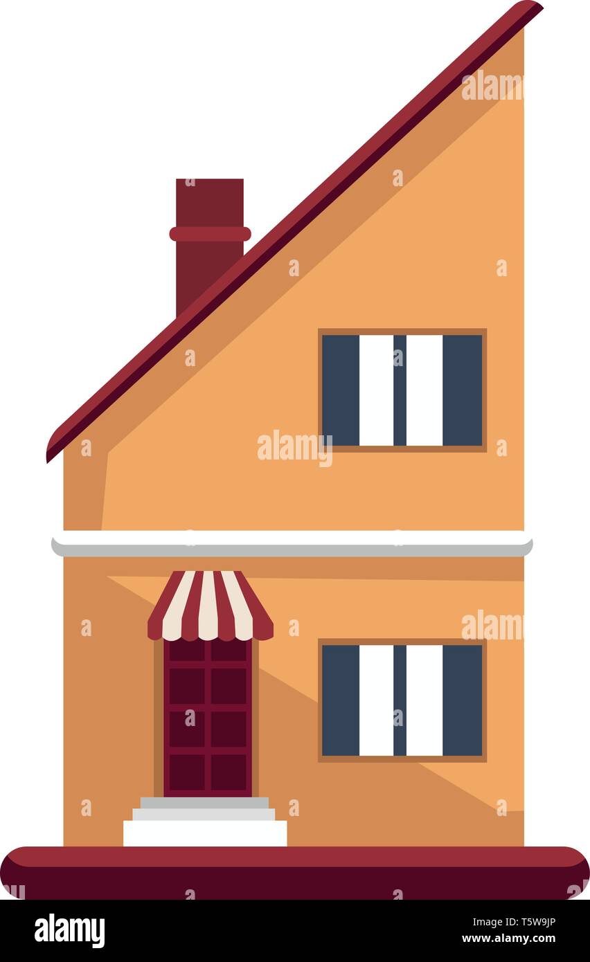 Cartoon orange building with red roof vector illustartion on white ...