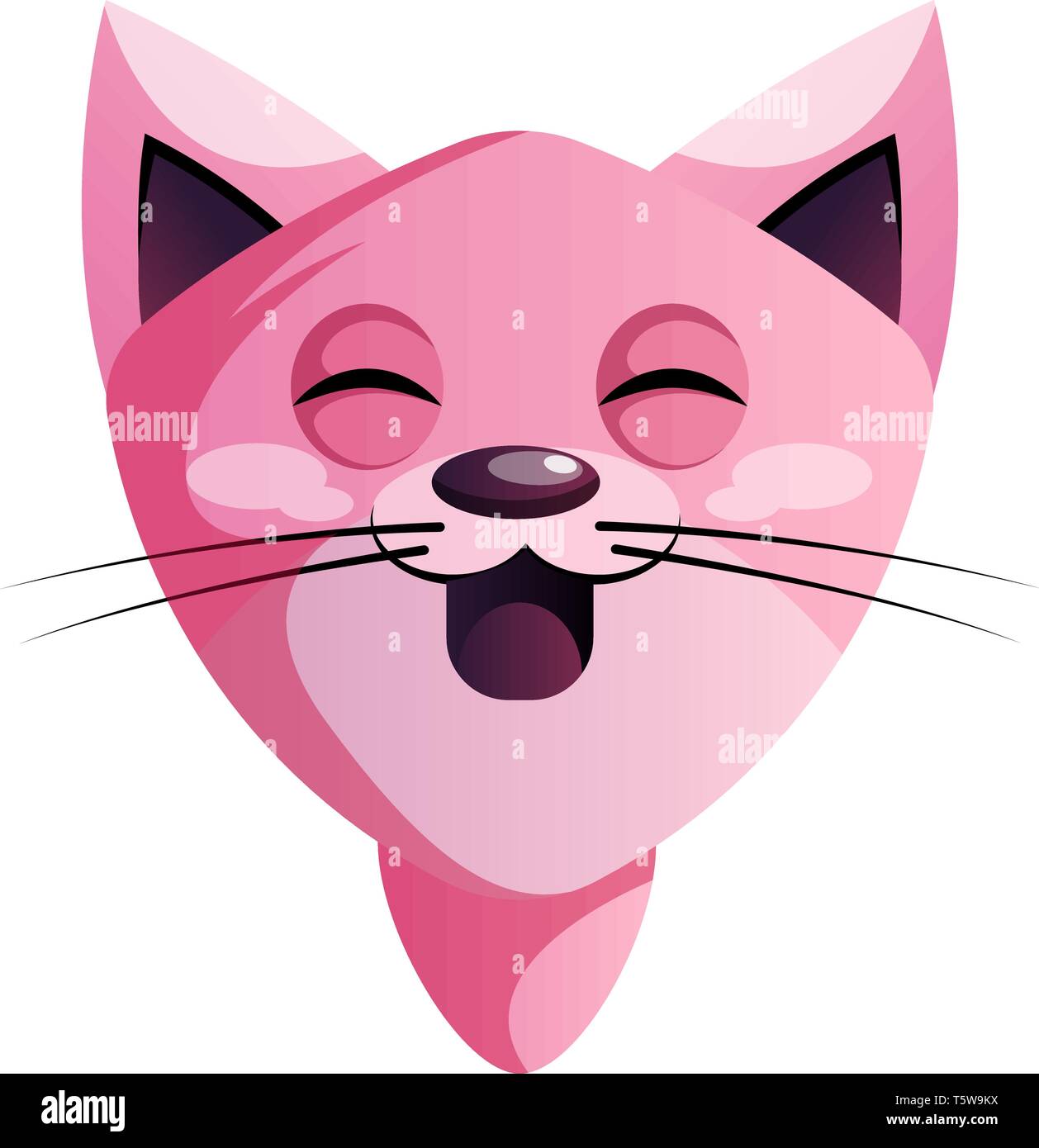 Happy pink cartoon cat vector illustration on white background Stock ...