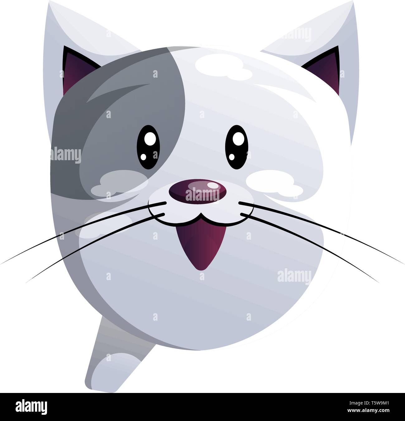 Happy grey cartoon cat vector illustration on white background Stock ...