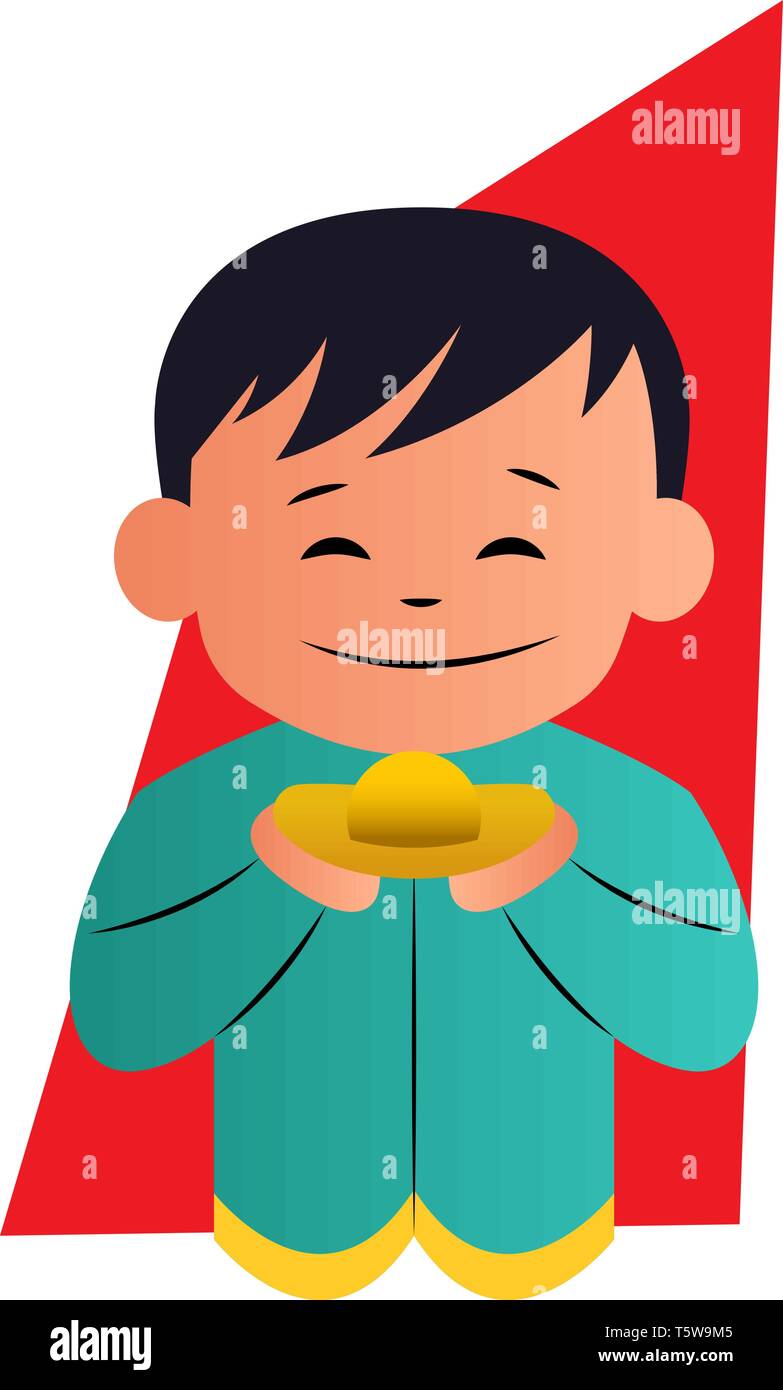 Cute cartoon chinese boy vector illustartion on background Stock Vector ...