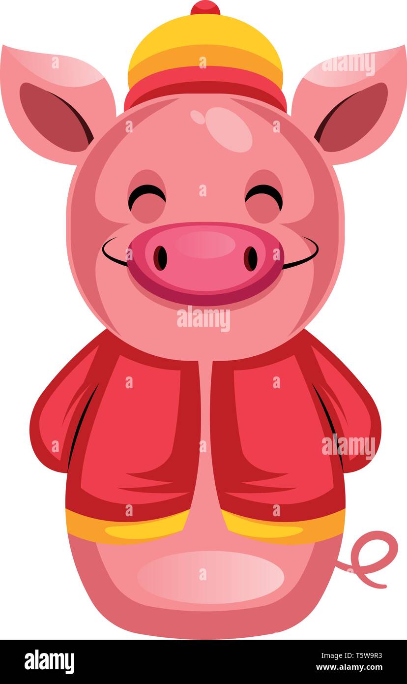 Pig in a traditional Chinese costume illustration vector on white ...