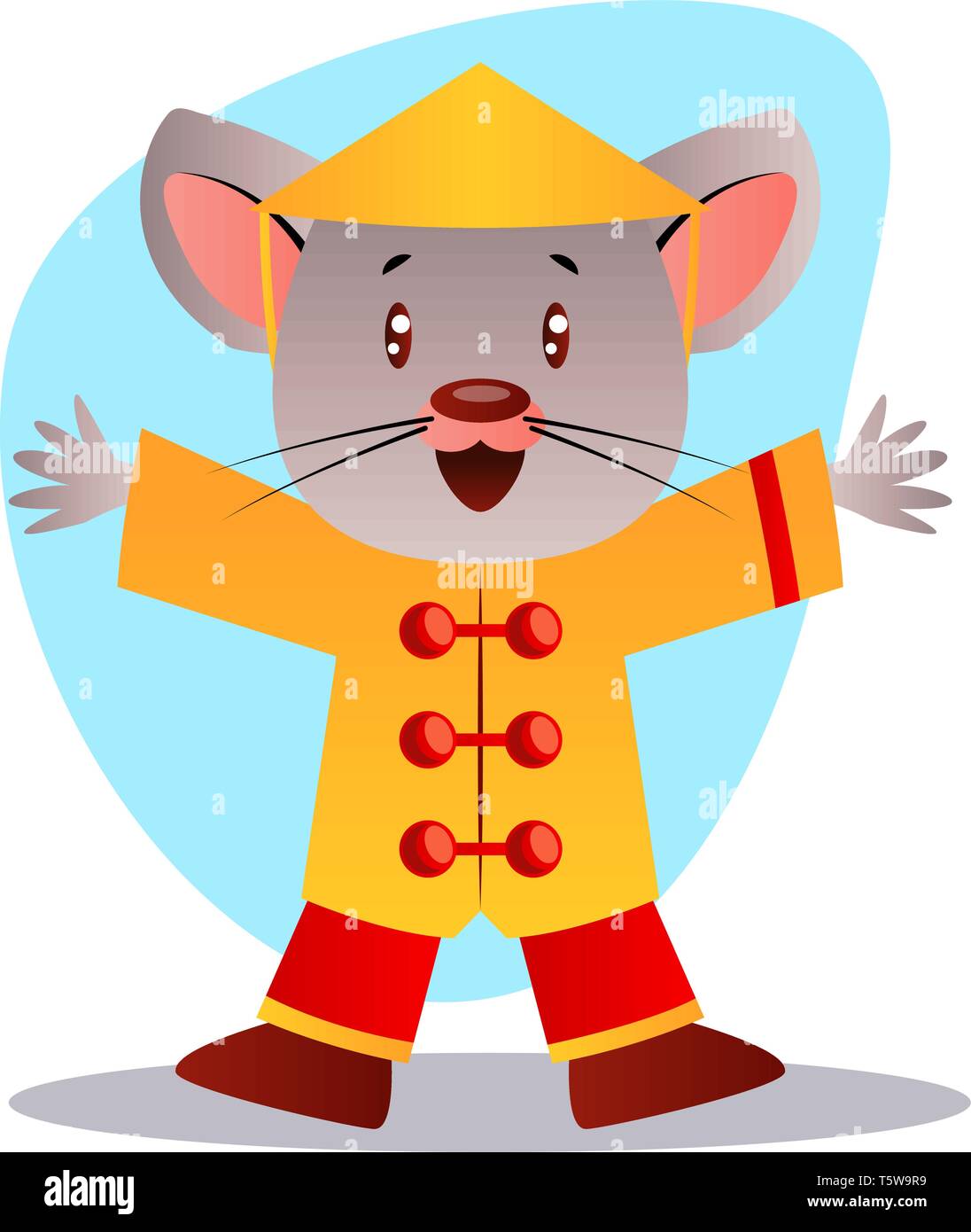 Cartoon mouse in chinese suit vector illustartion on white background ...