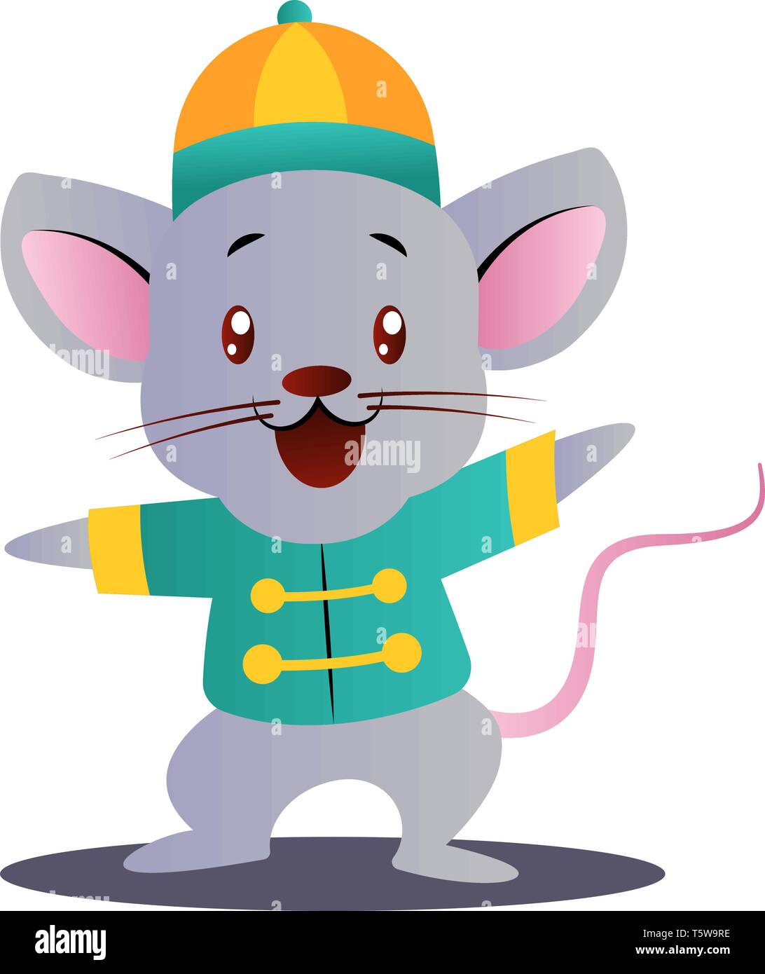 Cartoon mouse in chinese suit vector illustartion on white background ...