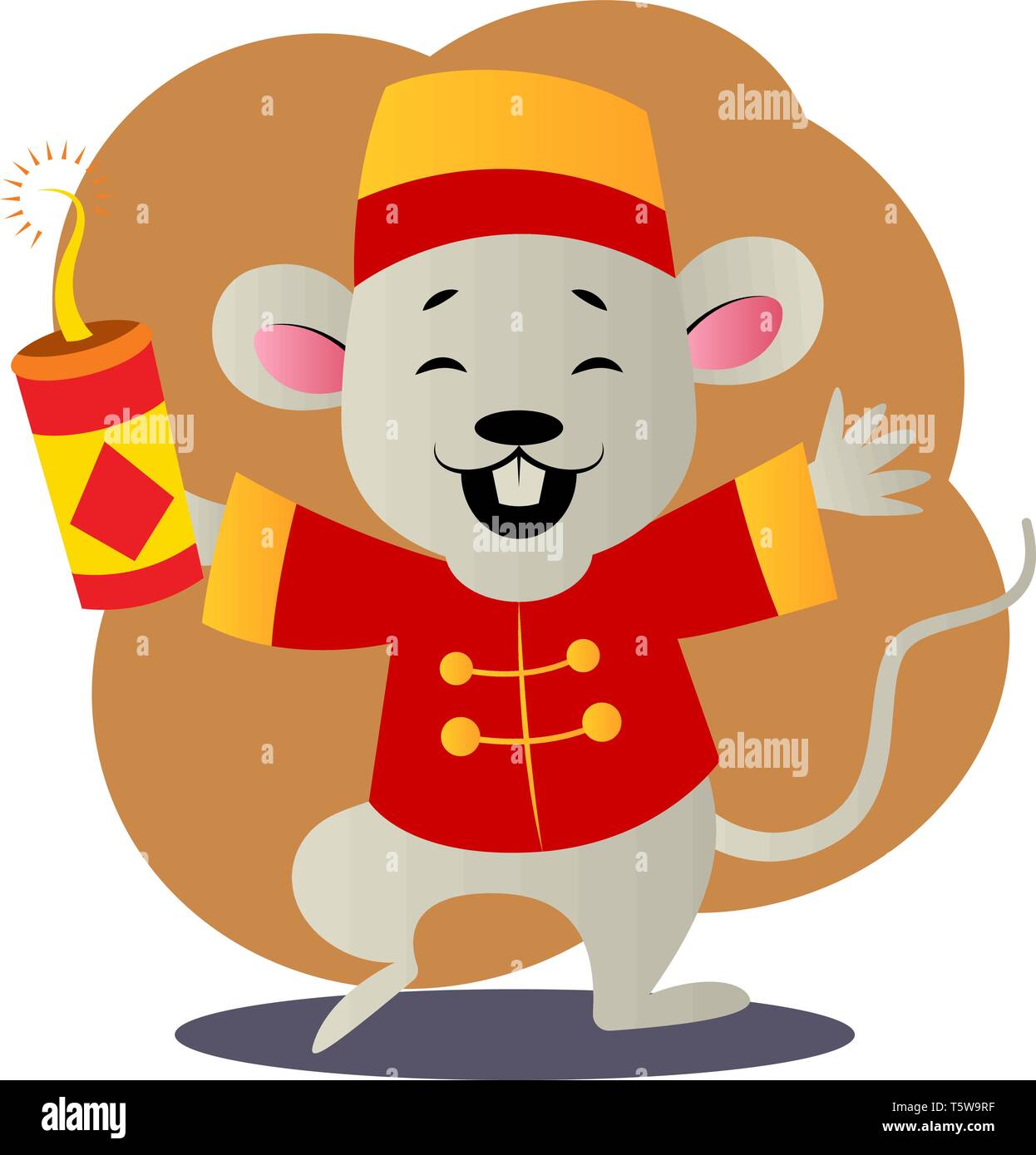 Cartoon mouse in chinese suit vector illustartion on white background ...