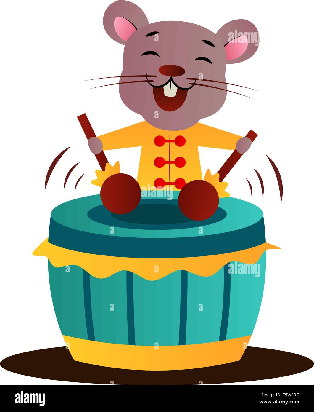 Cartoon chinese mouse playing drums vector illustration on white ...