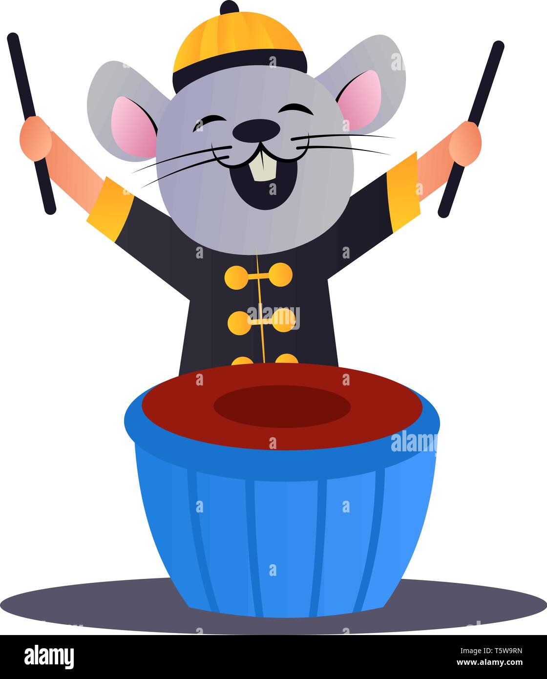 Cartoon chinese mouse playing drums vector illustration on white ...