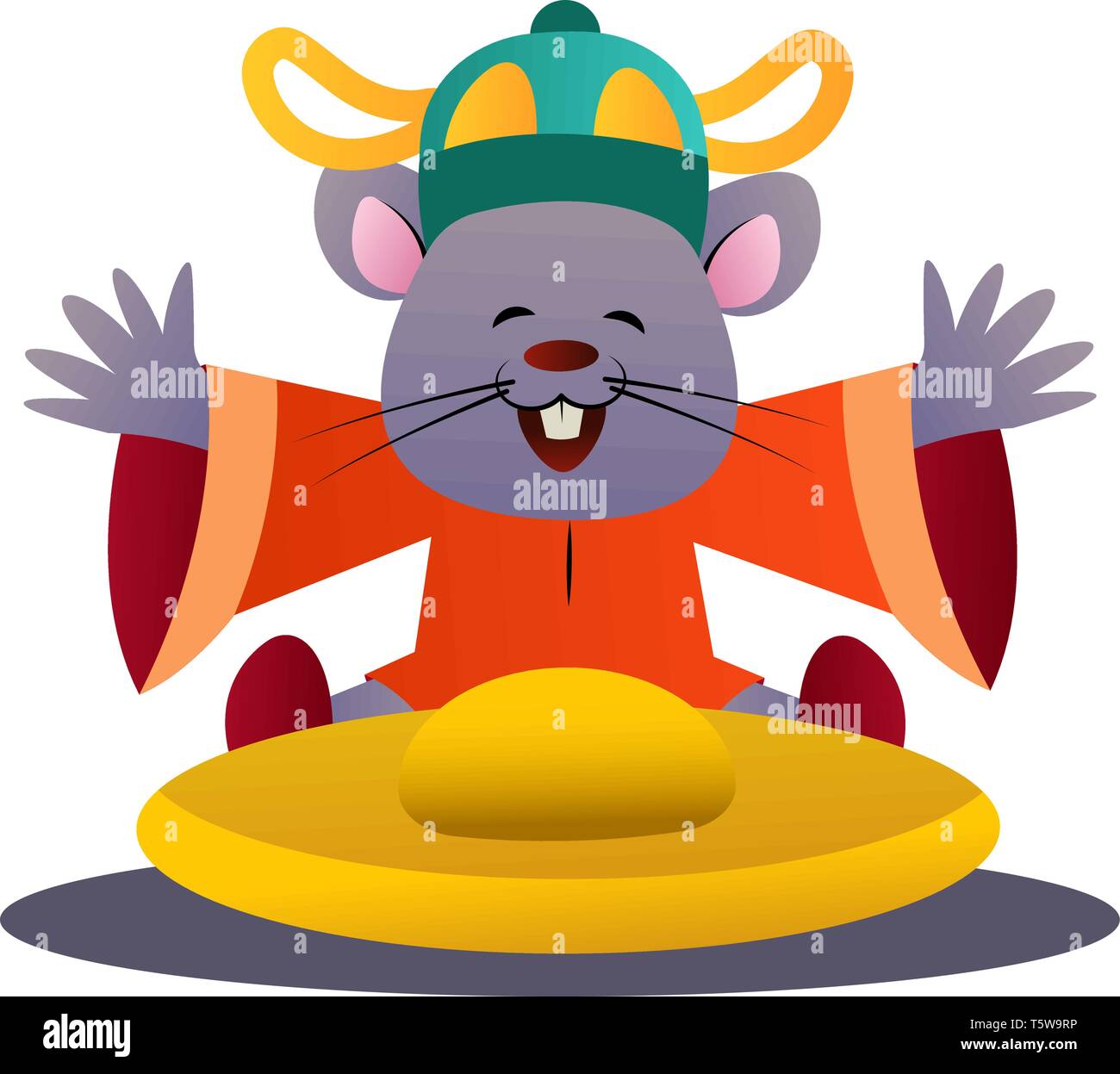 Cartoon mouse holding hat vector illustartion on white background Stock ...