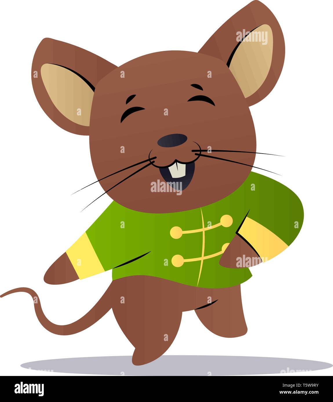 Cartoon mouse in green chinese suit vector illustartion on white ...