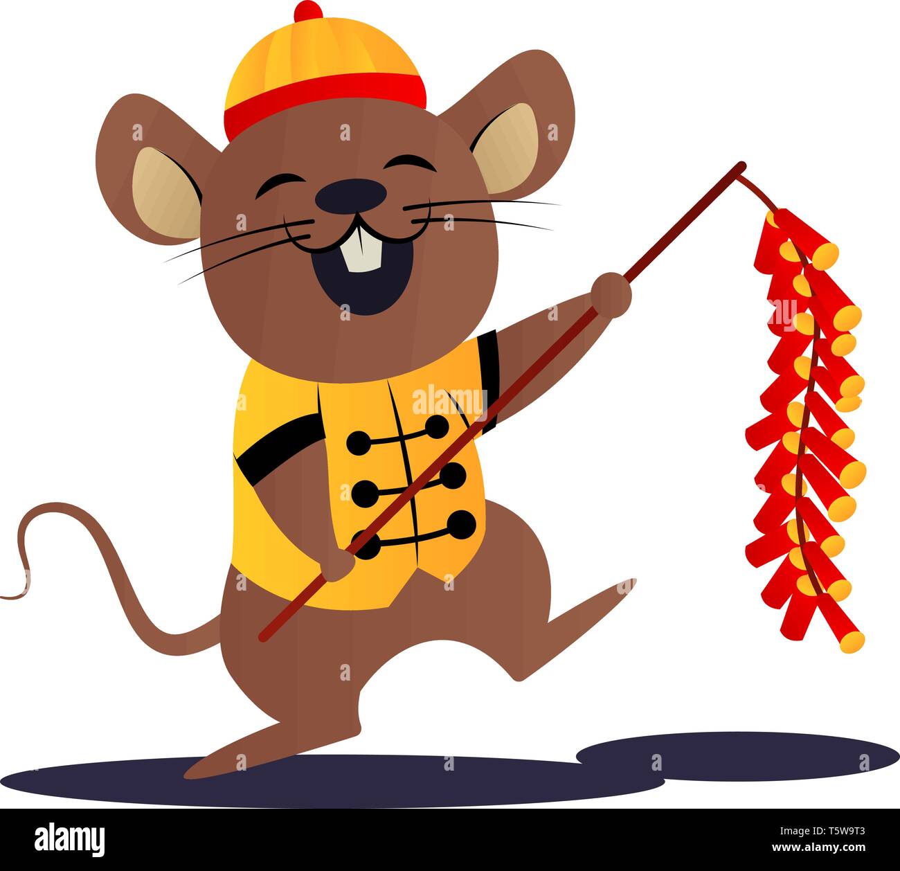 Cartoon mouse in yellow chinese suit vector illustartion on white ...