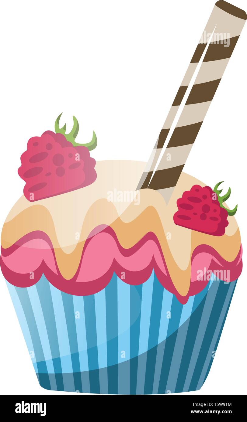 Raspberry cupcake with white chocolate topping illustration vector on ...