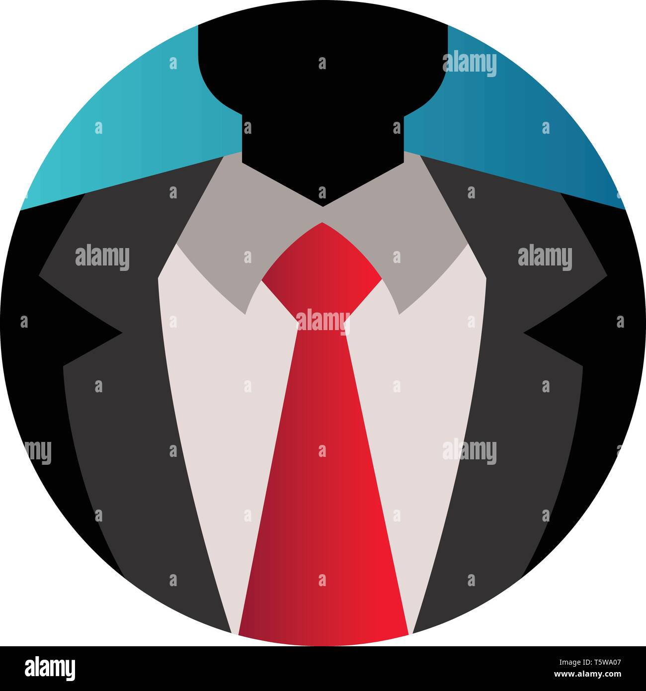 Round vector illustraton of an avatar in suit with red tie on white ...
