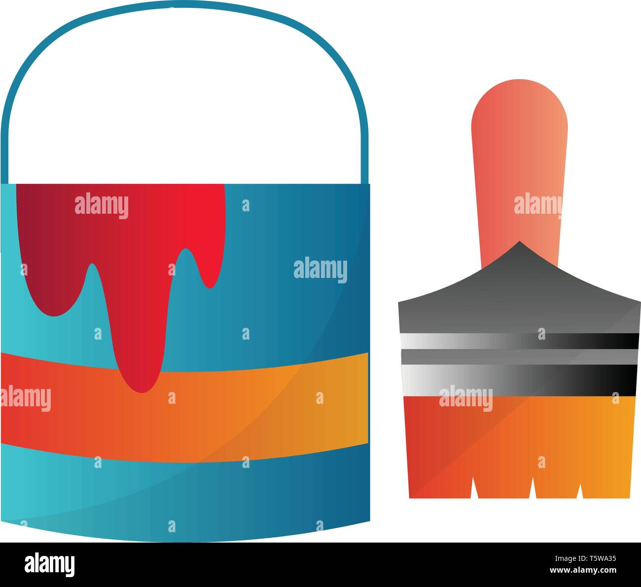 Bucket with red paint and wide brush vector illustration on a white ...