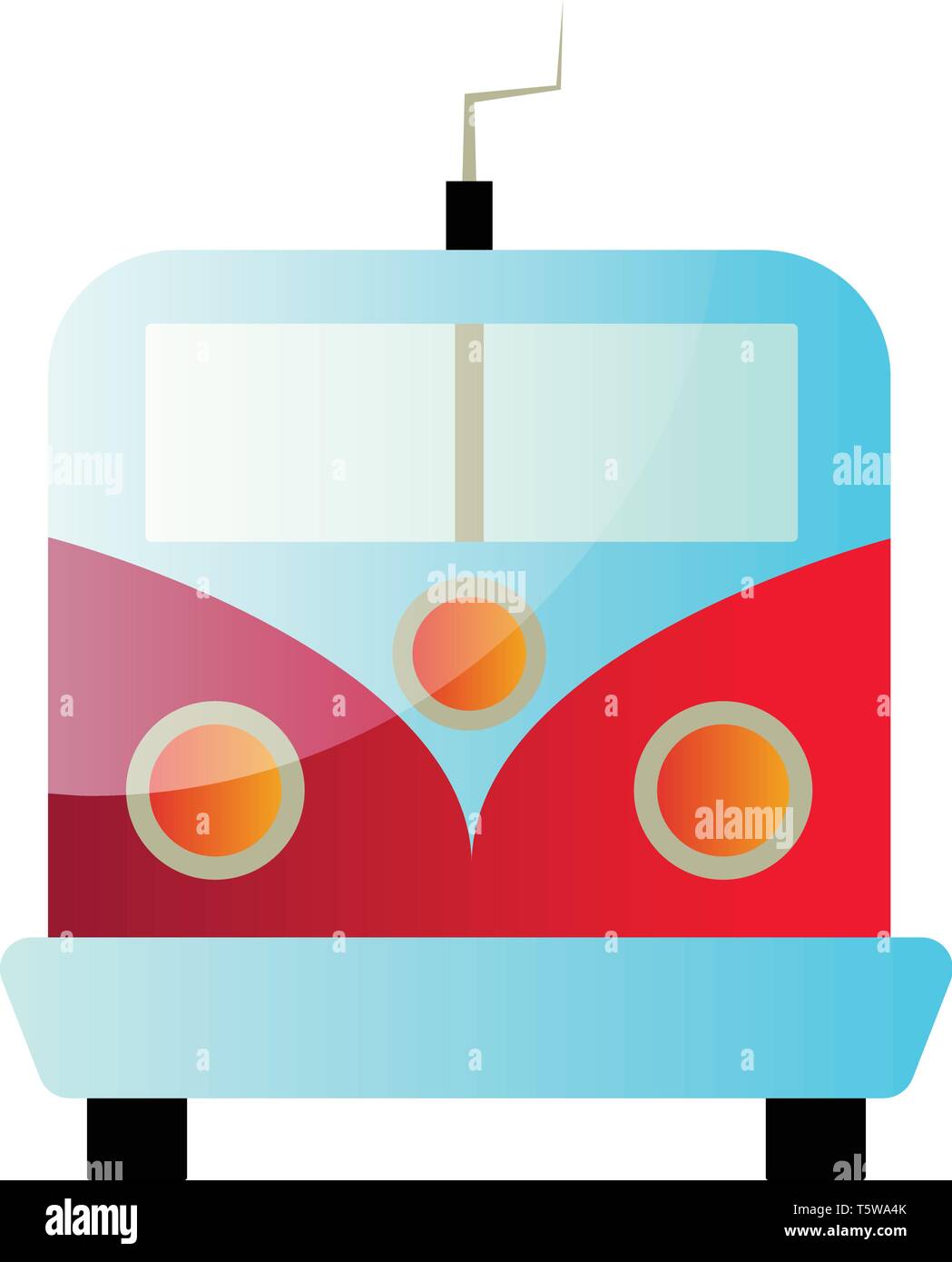 Vector illustration of a front view of a red and blue train on white ...