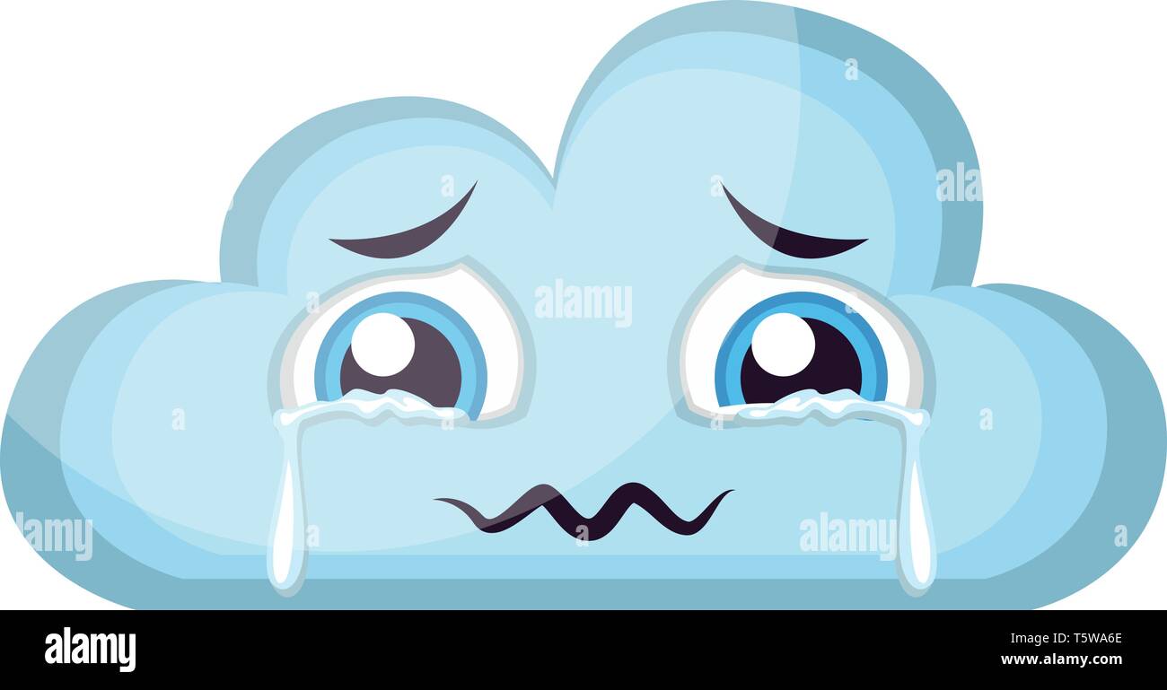 Crying light blue cloud emoji vector illustration on a white background ...