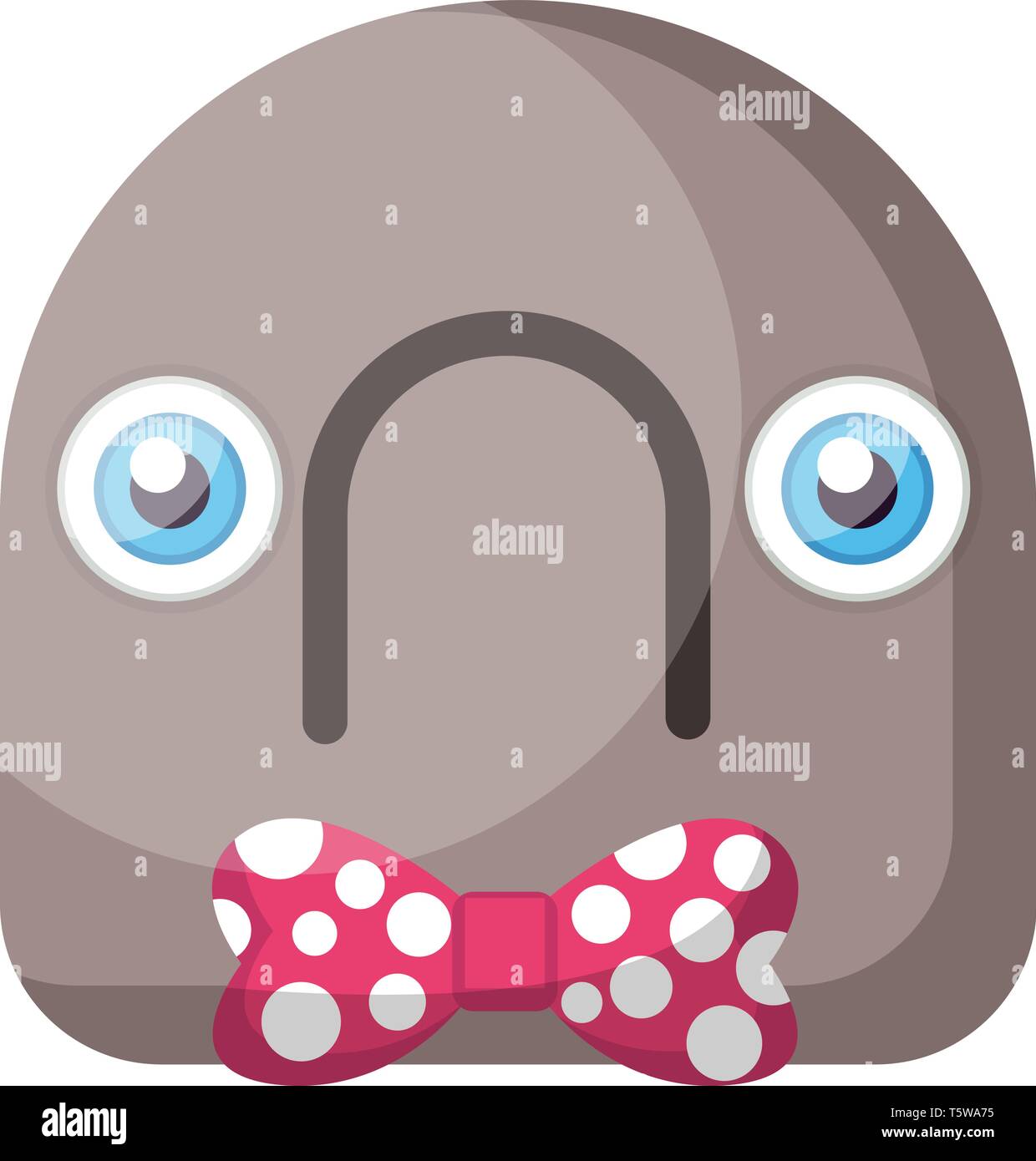 Round grey emoji face with sad mouth and pink bow vector illustration ...