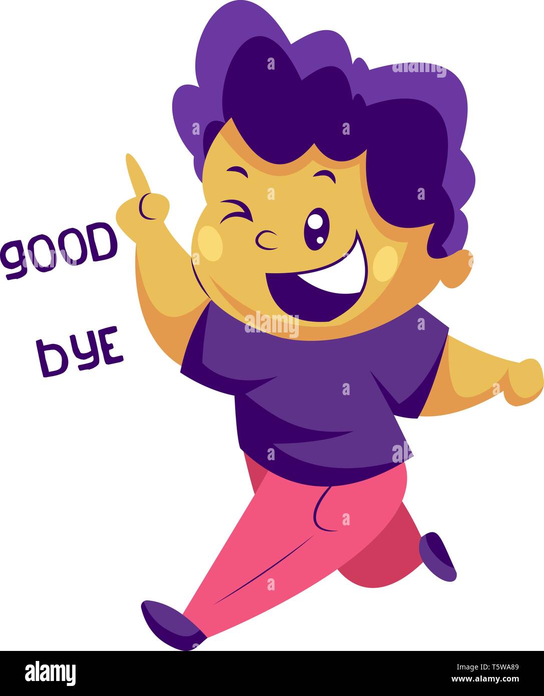 Boy with purple hair saying Goodbye vector sticker illustration on a ...