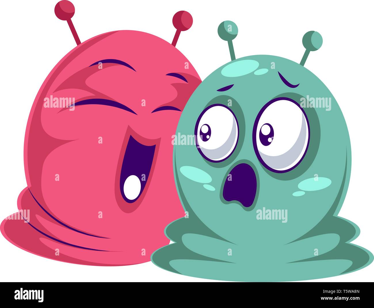 Pink happy monster and blue scared monster vector sticker illustration ...