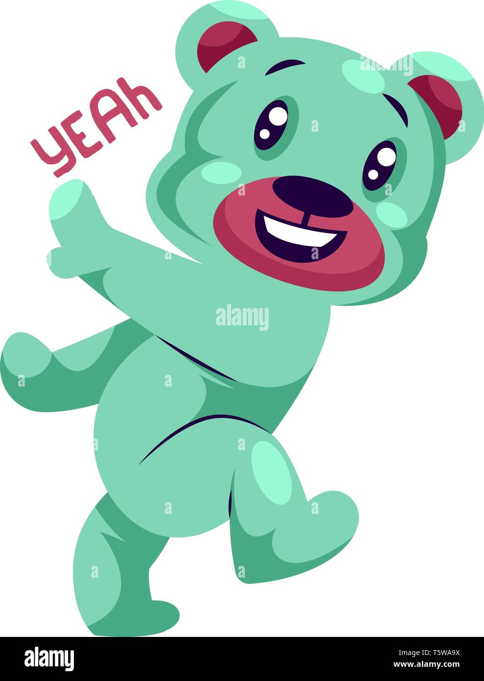 Happy light blue teddy bear saying Yeah vector sticker illustration on ...