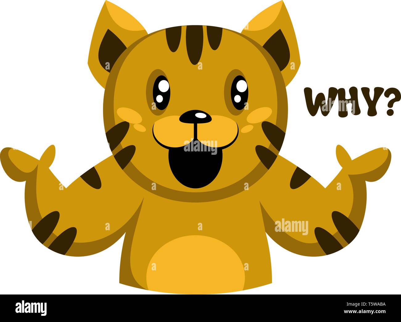 Yellow cat with brown stripes saying Why? vector illustration on a ...