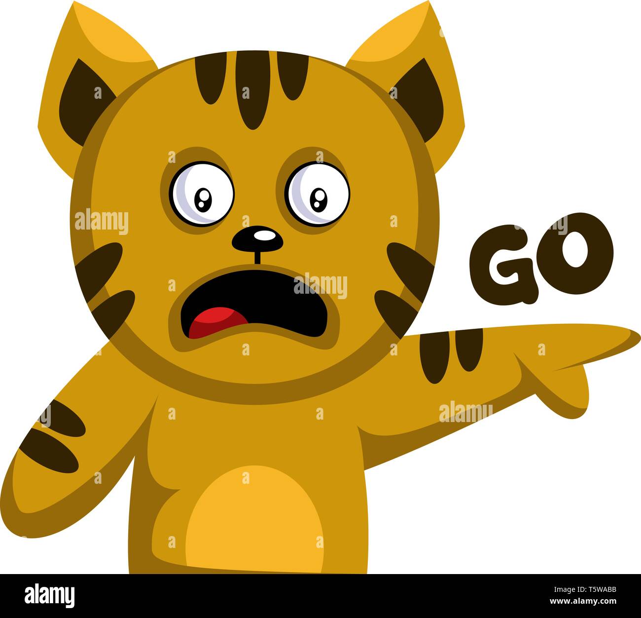 Yellow cat pointing finger and saying Go vector sticker illustration on ...