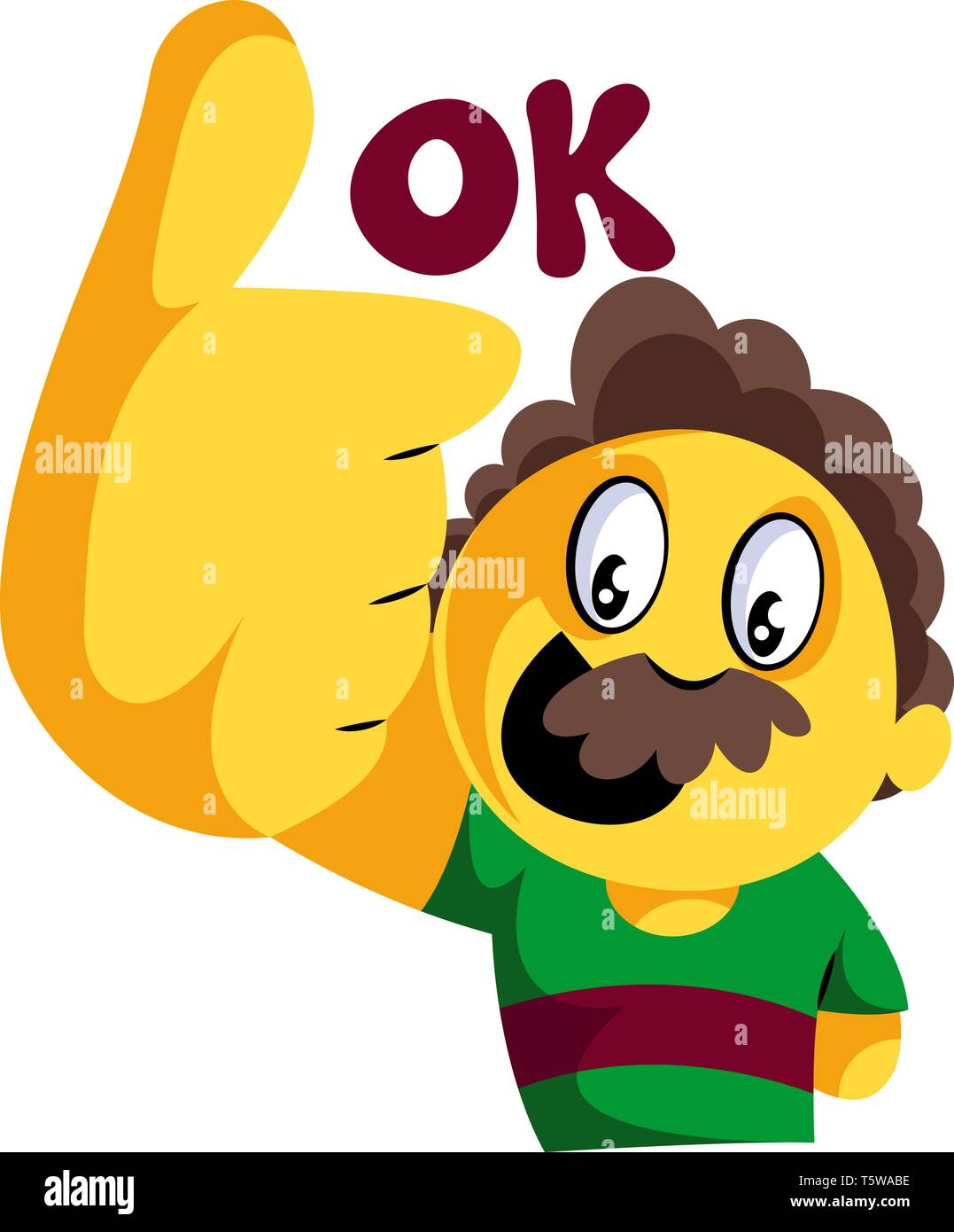 Yellow man with mustashes showing thumbs up and saying Ok vector ...