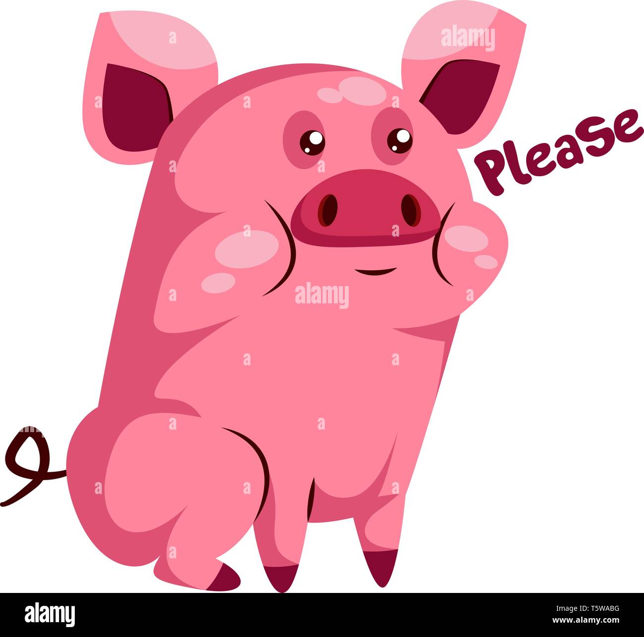 Cute pink piggy saying Please vector illustration on a white background ...