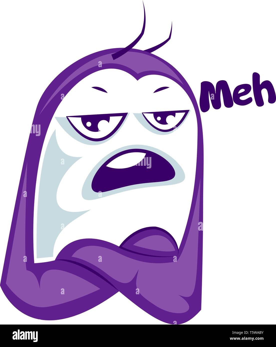 Purple monster saying Meh vector sticker illustration on a white ...