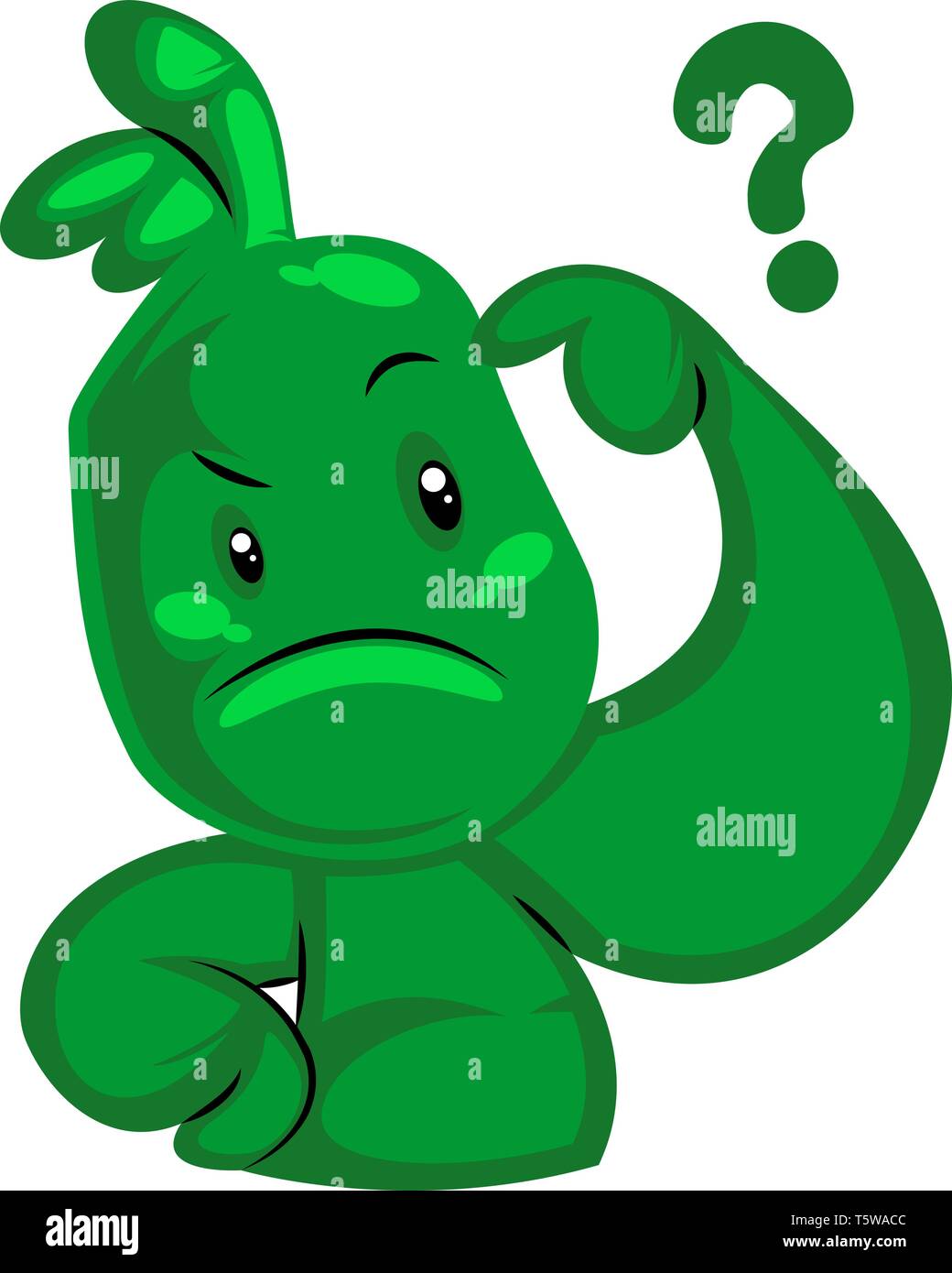 Confused green monster with question mark vector sticker illustration ...
