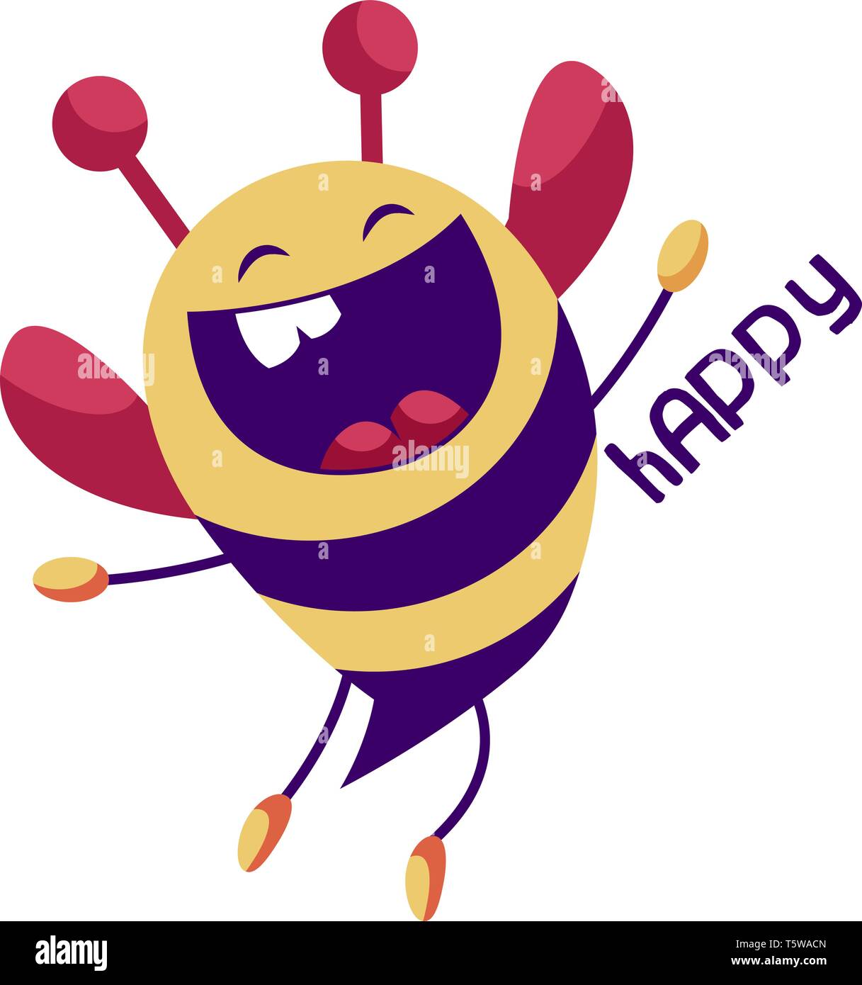 Cheerful yellow and purple bee vector illustration on a white ...