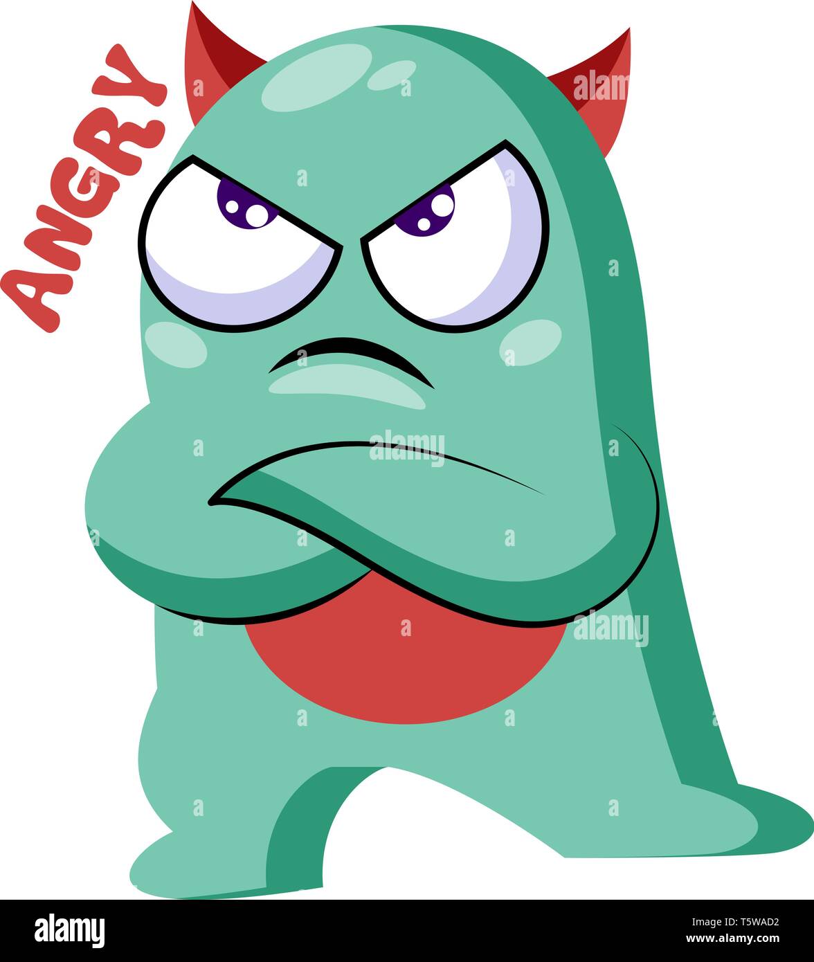 Angry light blue monster with red horns vector illustraton on a white ...